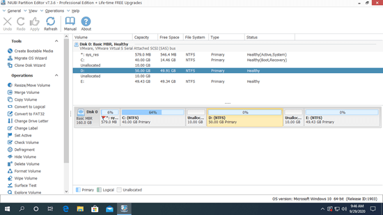 How To Merge 2 Unallocated Partitions Windows 1110server