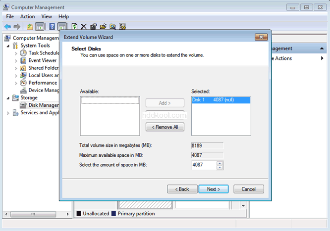 Extend Windows 7 Partition with Free Partition Manager.