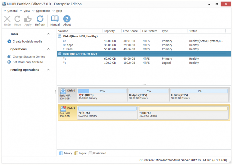 How to change disk status to offline with NIUBI Partition Editor