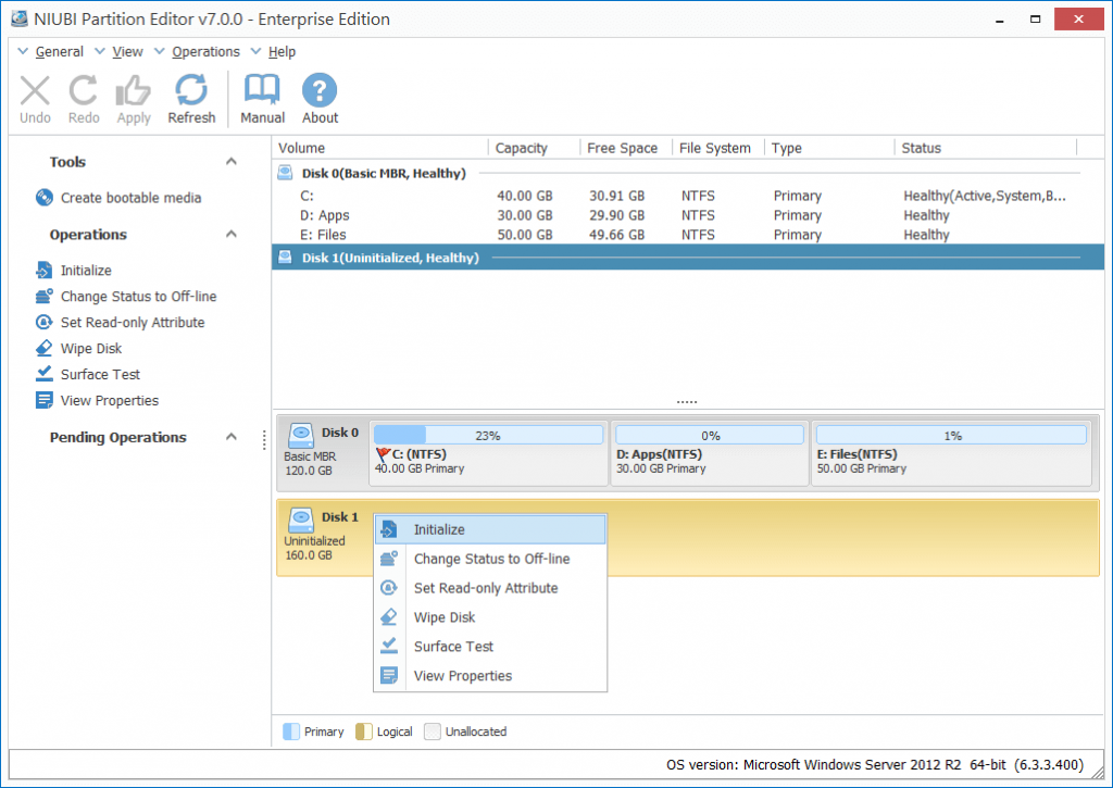 How to initialize disk with NIUBI Partition Editor?
