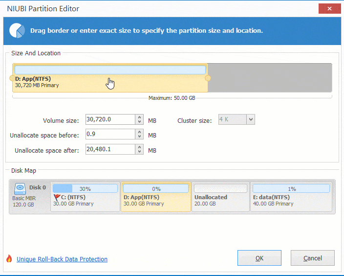 Move partition & move unallocated space in Windows Server 2008