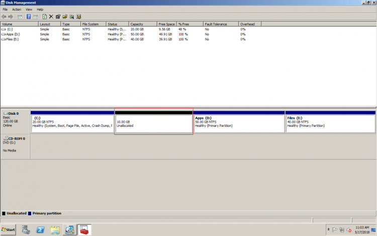 Add free/Unallocated space to C drive on Windows Server 2008