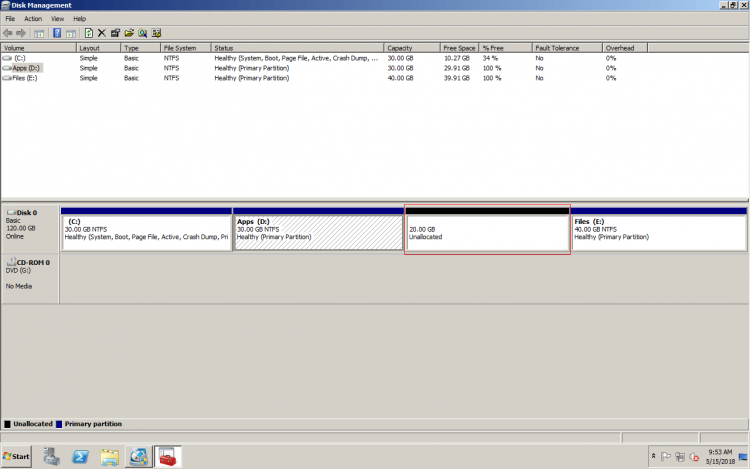 Windows Server 2008 resize disk partition without data loss.