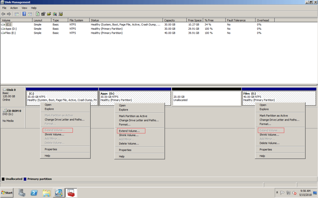 Windows Server 2008 resize disk partition without data loss.