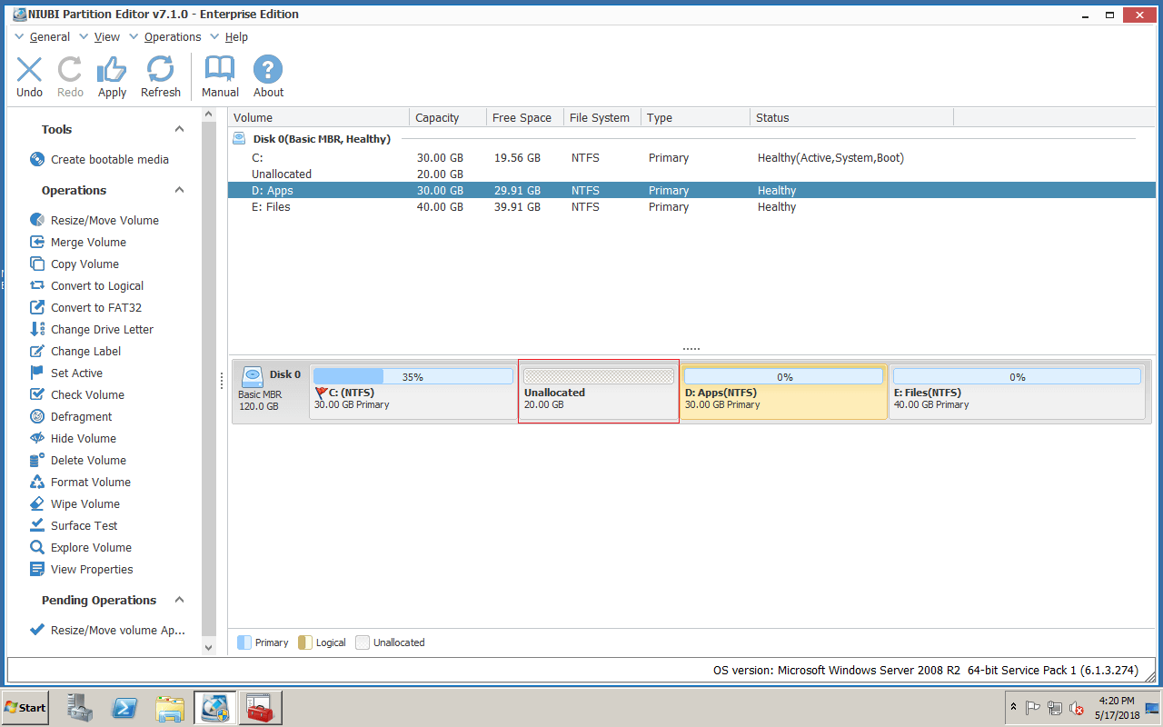 Shrink hard drive with Windows Server 2008 Shrink Volume. Shrink hard drive with Windows Server 2008 Shrink Volume.