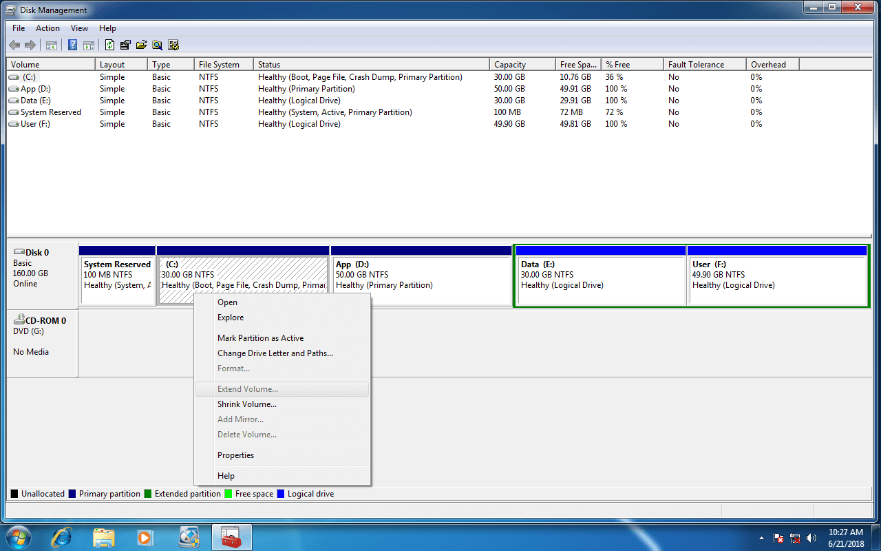 Easy Method To Fix Cantunable To Extend C Drive In Windows 7