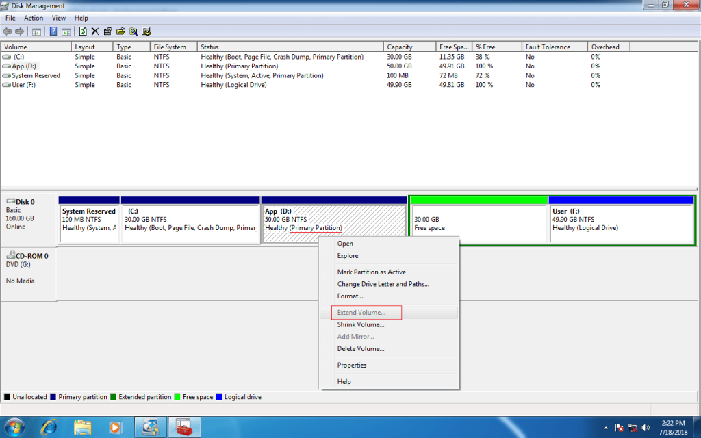 Extend hard drive partition on Windows 7 without data loss.
