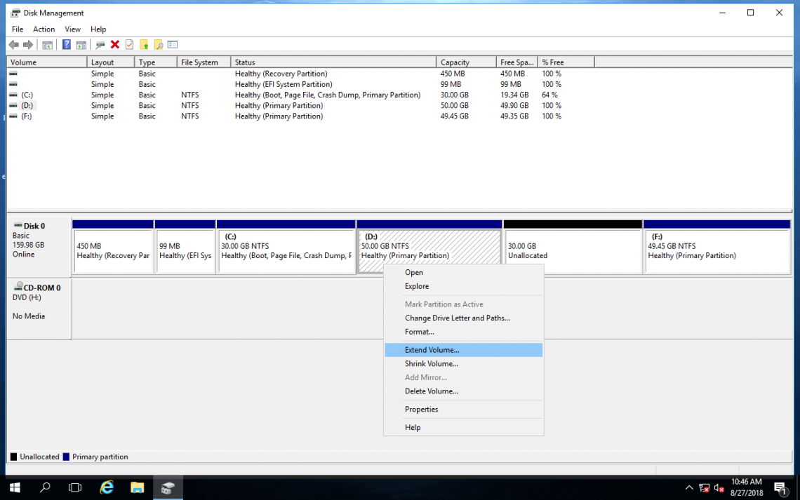 Extend hard drive on Windows Server 2016 without data loss.