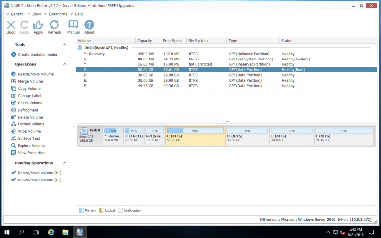 Extend hard drive on Windows Server 2016 without data loss.