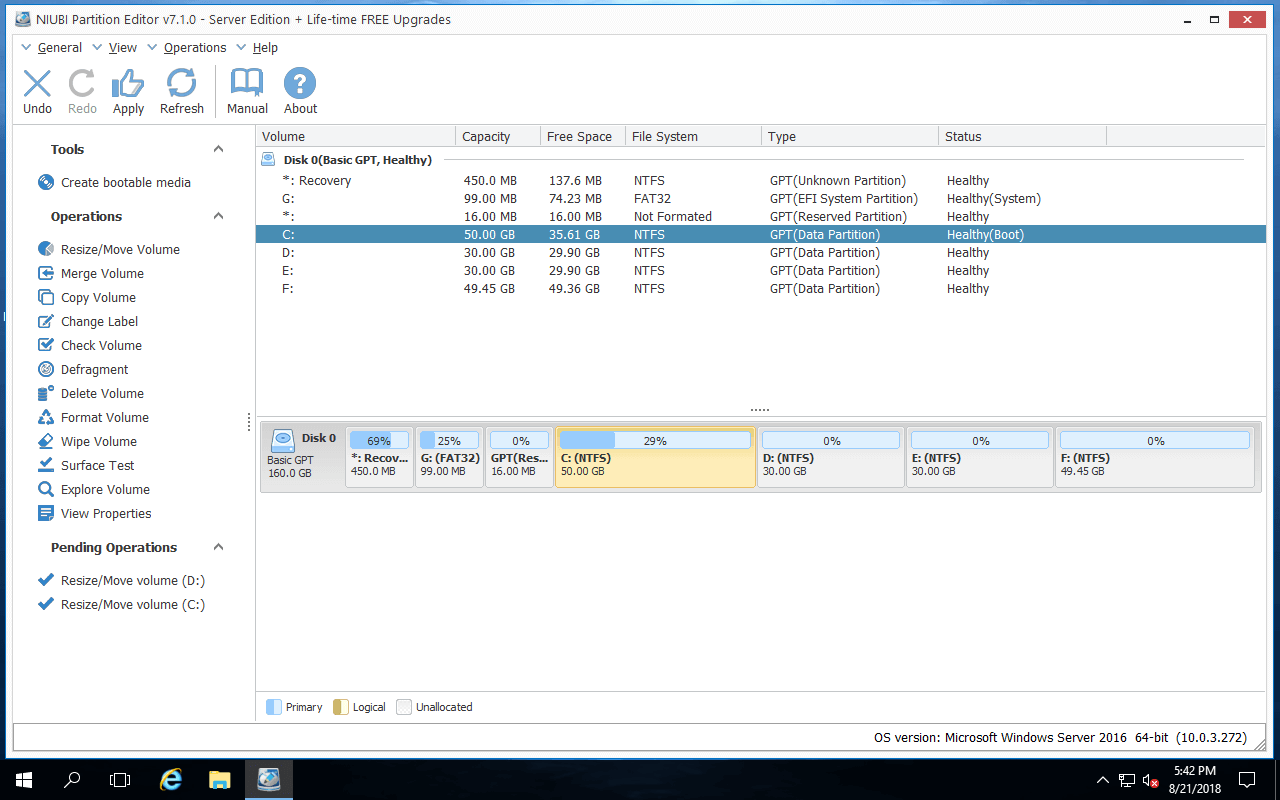 Extend hard drive on Windows Server 2016 without data loss.