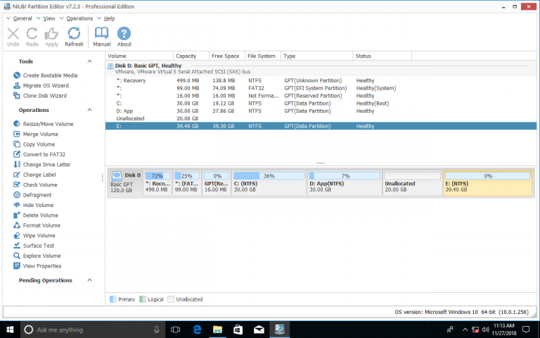 Move partition to the left/right, to end of or another disk.