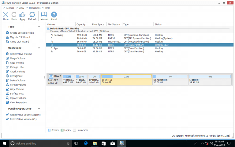 Move partition to the left/right, to end of or another disk.